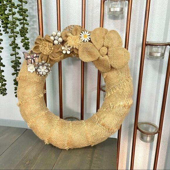 Holiday | Handmade Burlap Wreath Embellished With A Bow Christmas ...